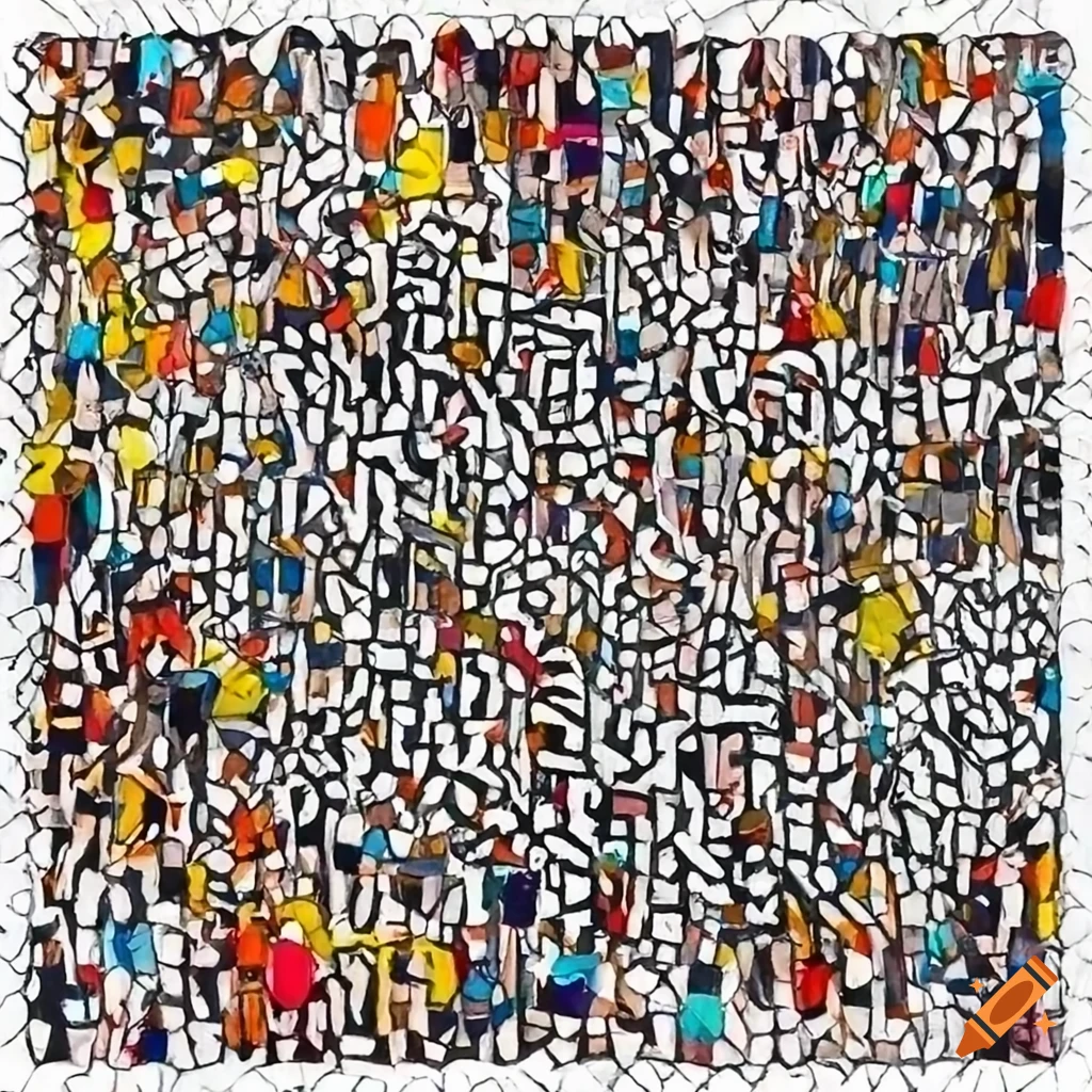 Mosaic painting of people in a maze
