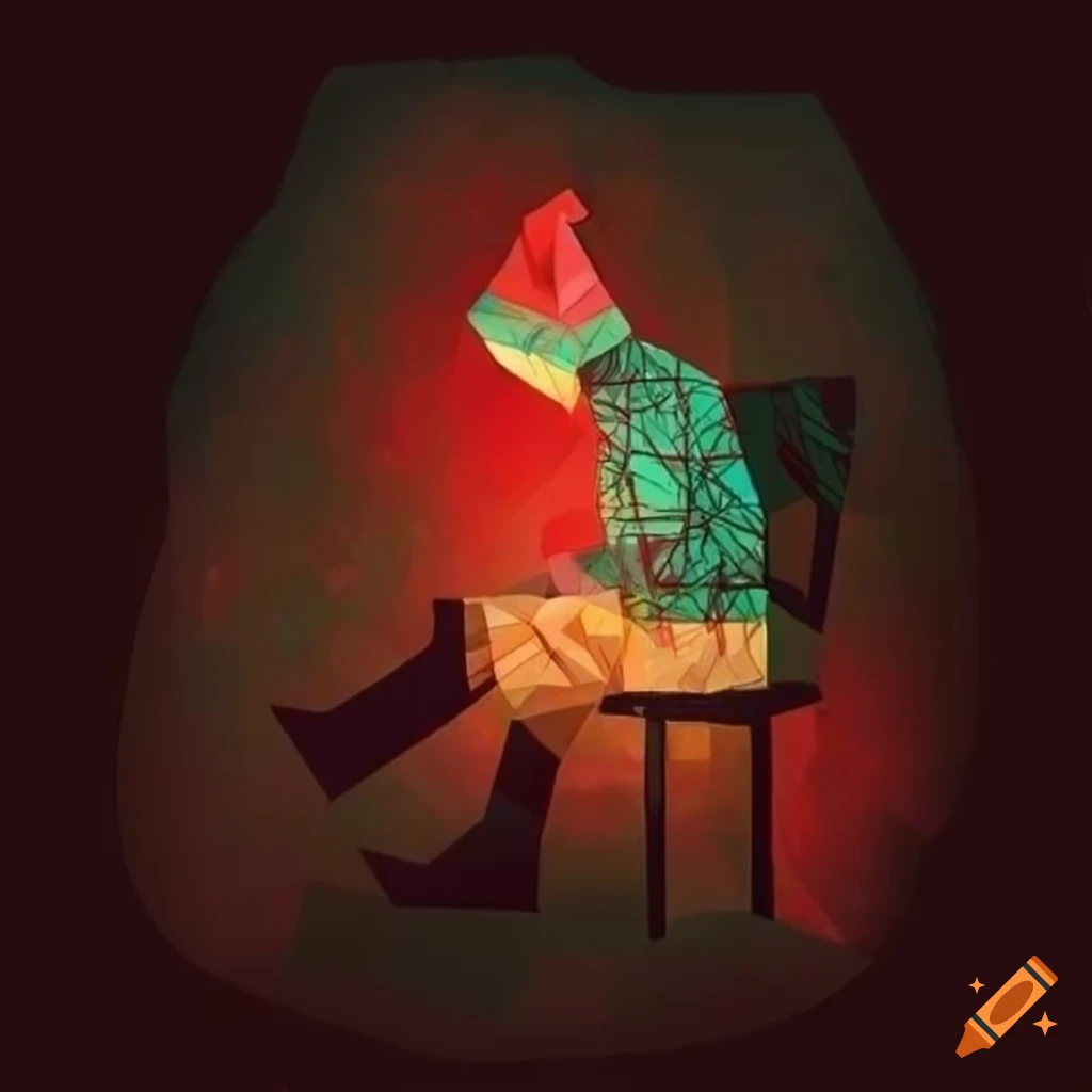 Geometric abstract art depicting a person helping a homeless man during ...