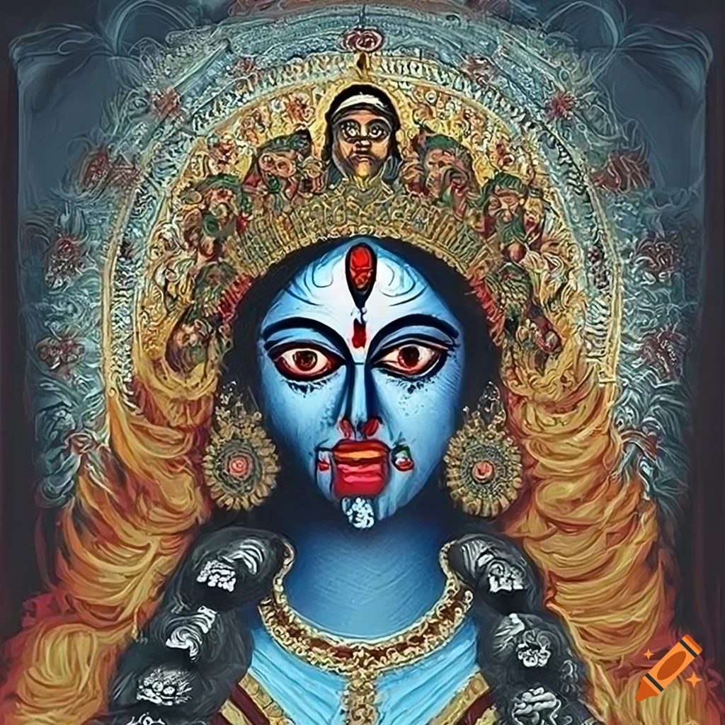 Eerie art print of kali maa with golden hair