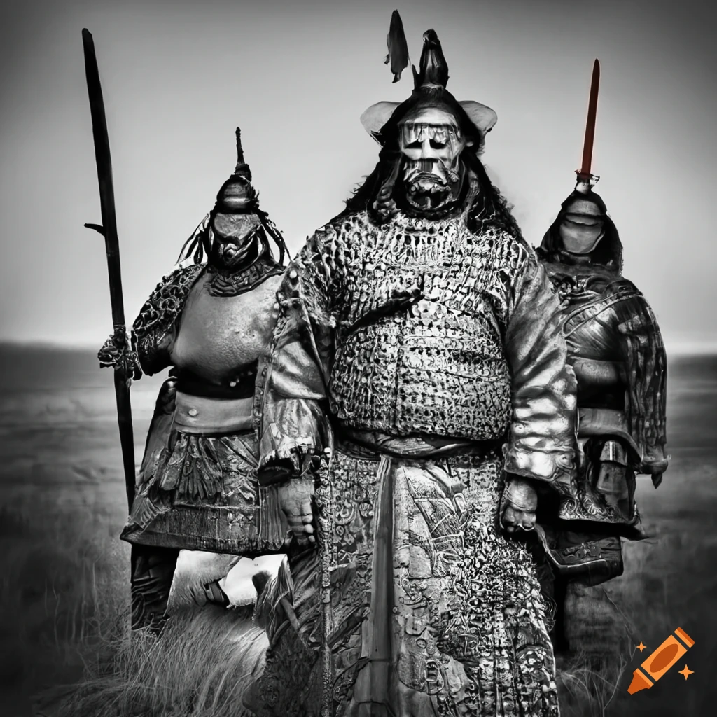 Black and white portrait of a mongol warrior on Craiyon