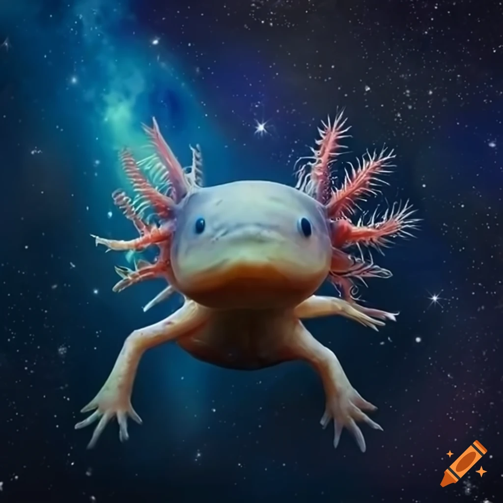 Giant axolotl floating in space