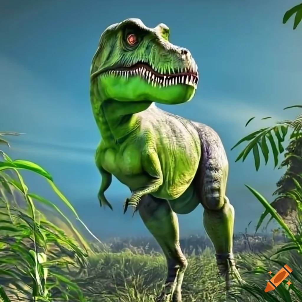 Green T-Rex in a sunny forest on Craiyon