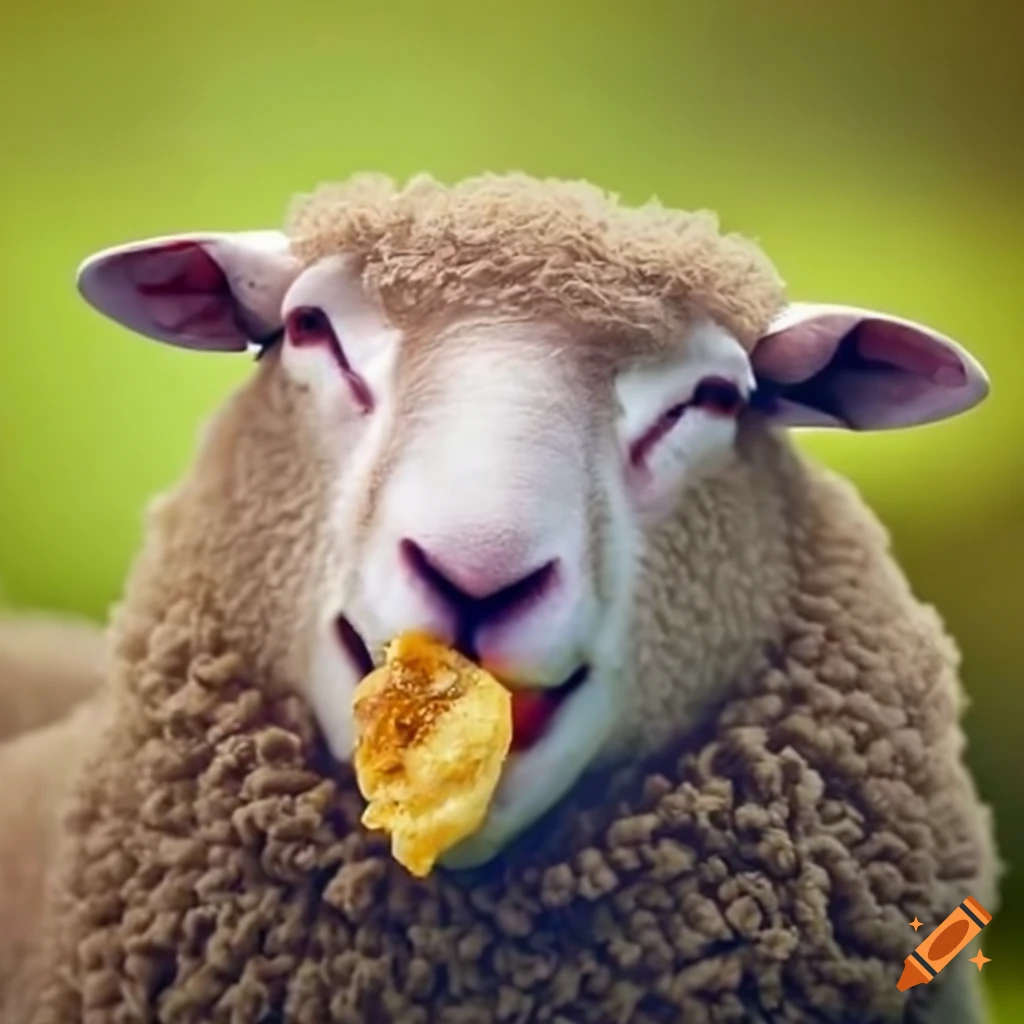 Sheep snacking on crisps on Craiyon
