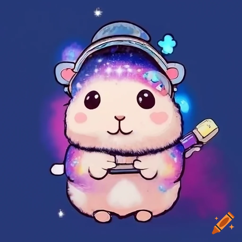 Cute cartoon hamster with galaxy fur and astronaut helmet on Craiyon