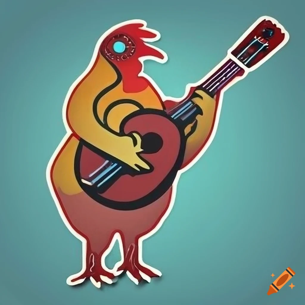 Cubist chicken holding a ukulele sticker on Craiyon