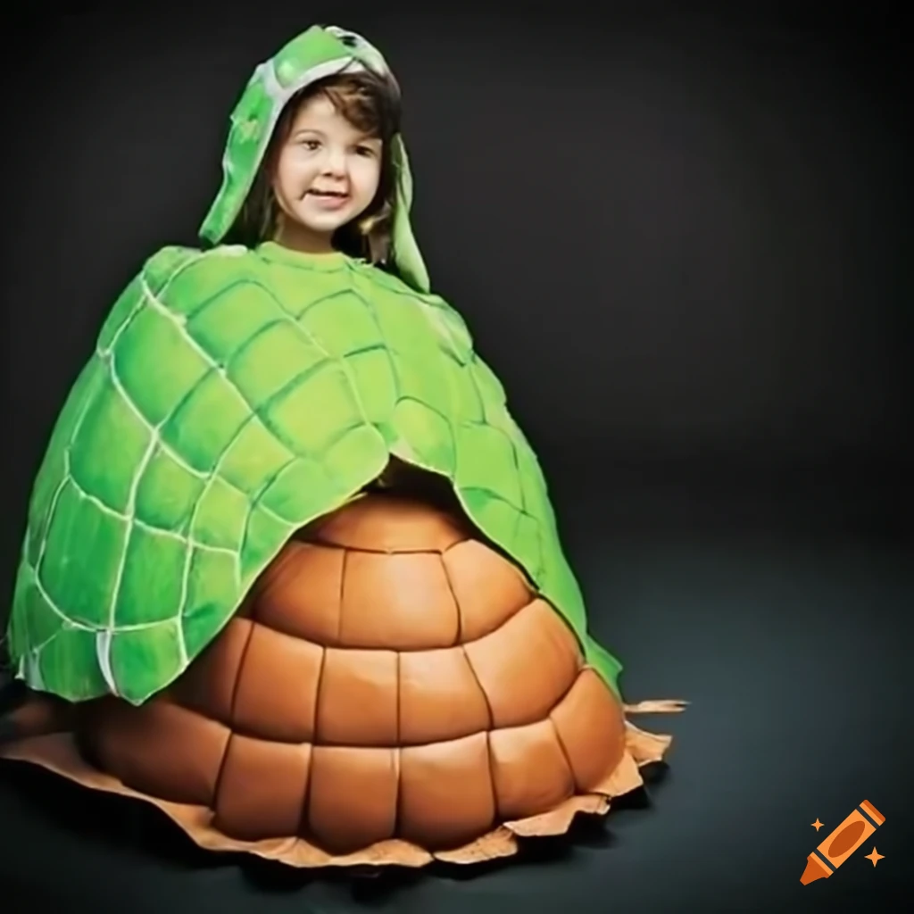 Young girl in a giant turtle costume