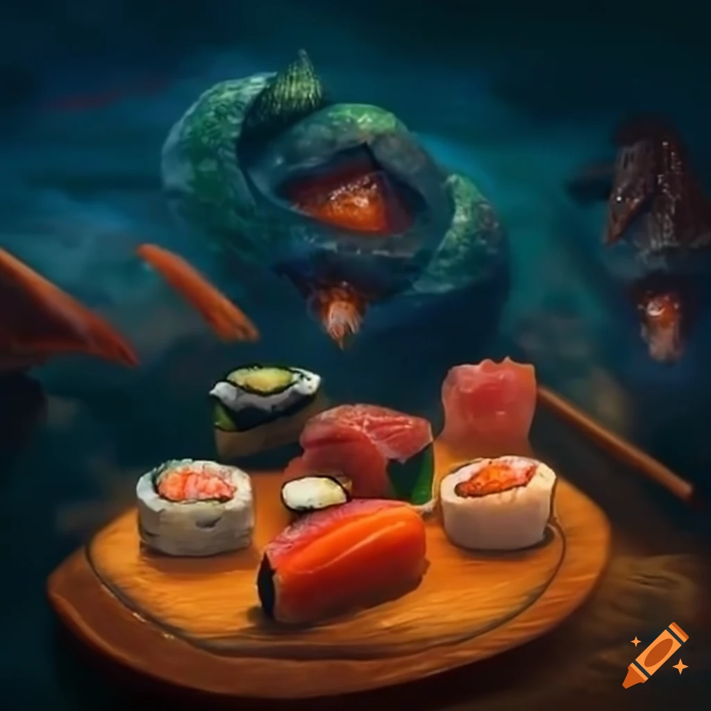 Surreal sushi-themed landscape