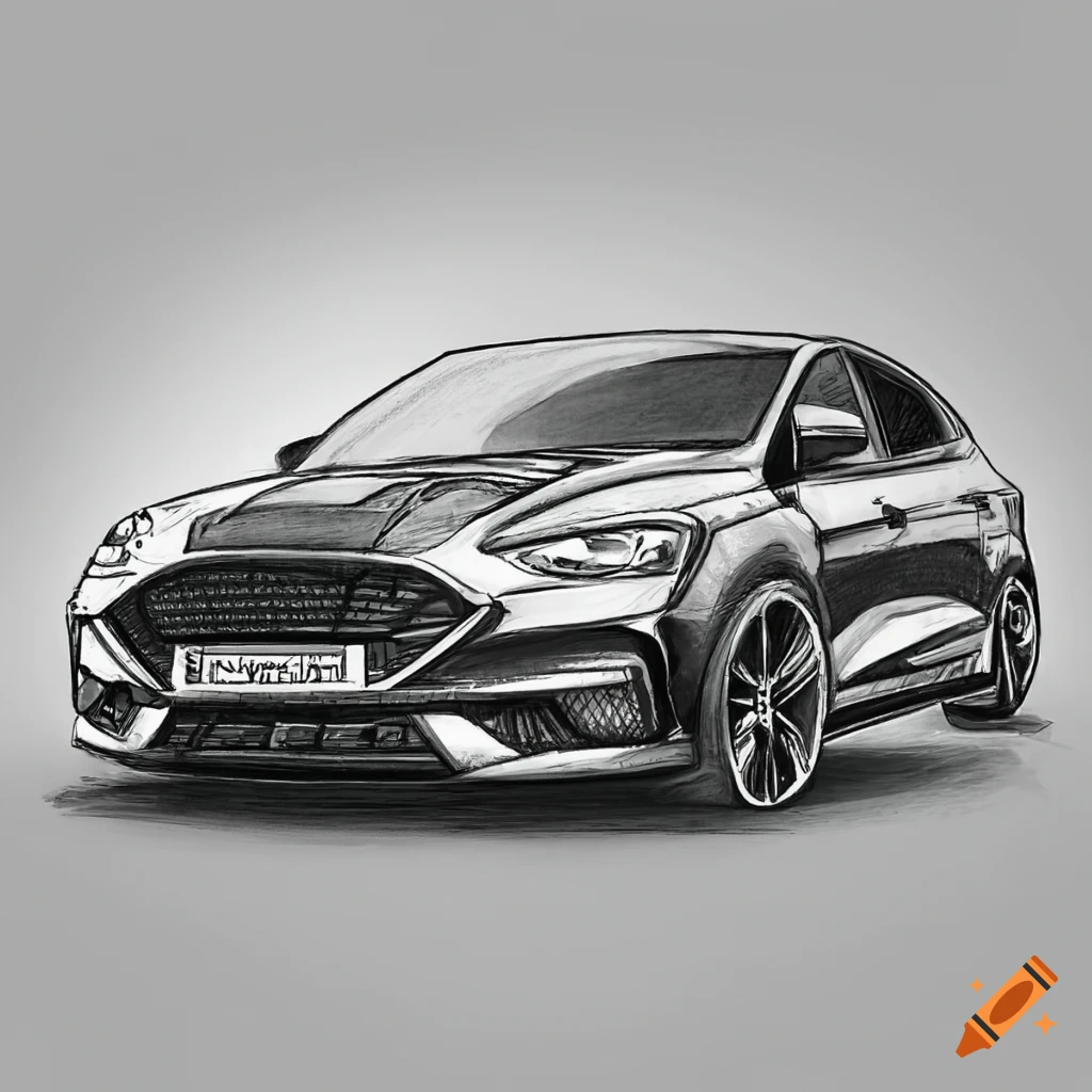 Black and white line art of a ford focus st line