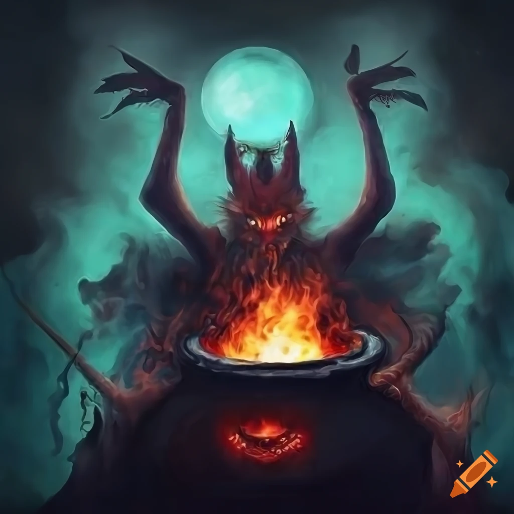 Dark fantasy artwork with witches and demons on Craiyon