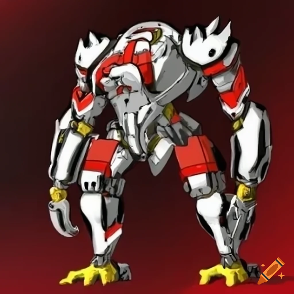 Red and yellow themed eagle mecha for fighting game character on Craiyon