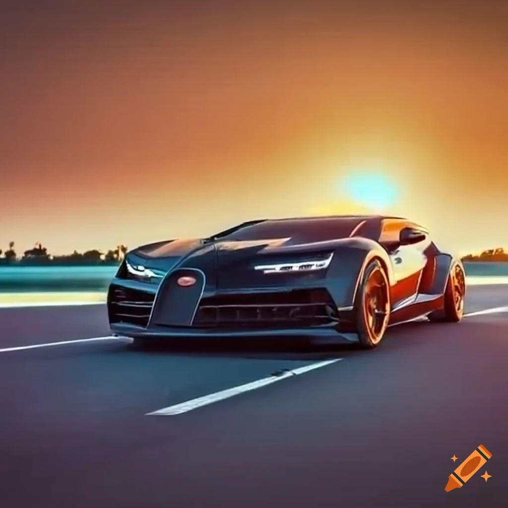 Black race cars on a track at sunset