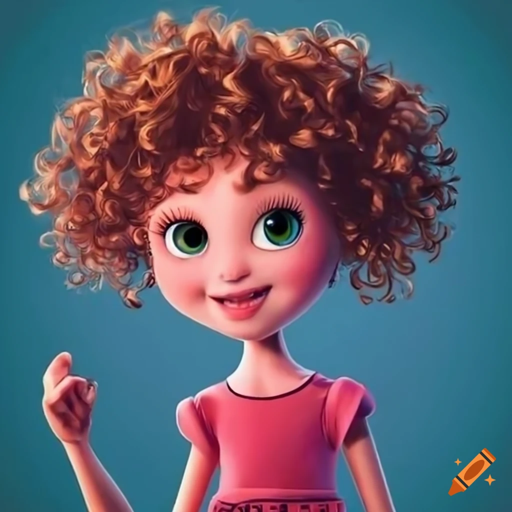 Adorable cartoon girl with curly hair