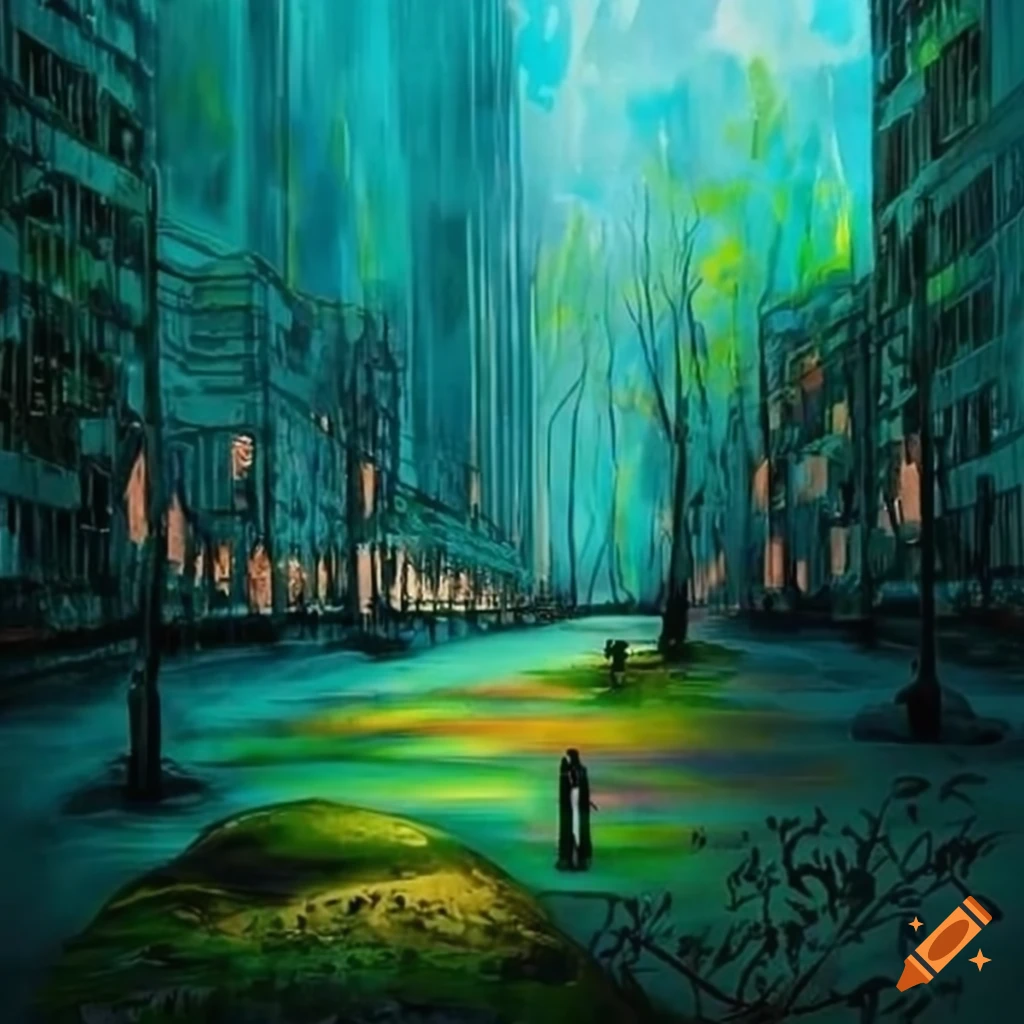 Captivating artwork depicting city and nature fusion