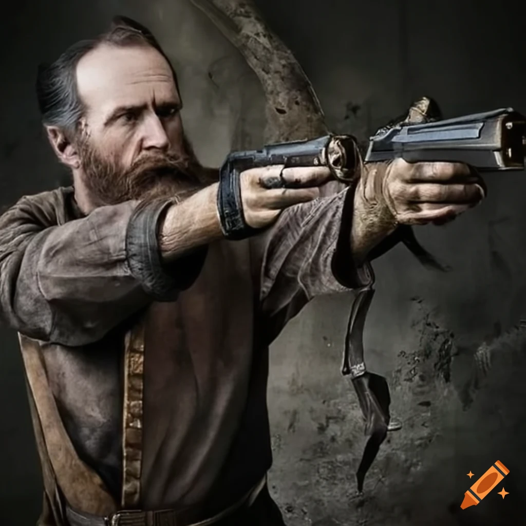 Photo of ned kelly in armor with pistols