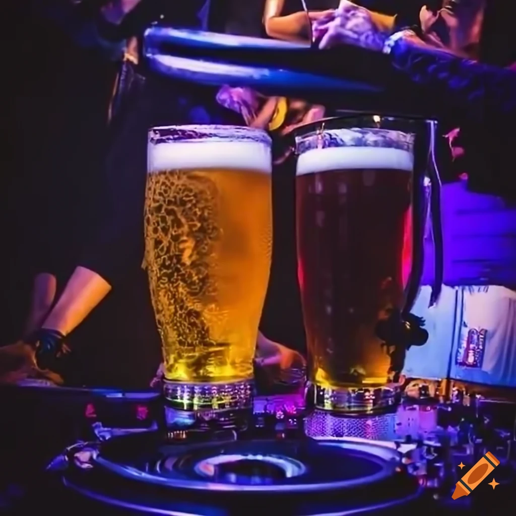Techno DJ party with flowing beer on Craiyon
