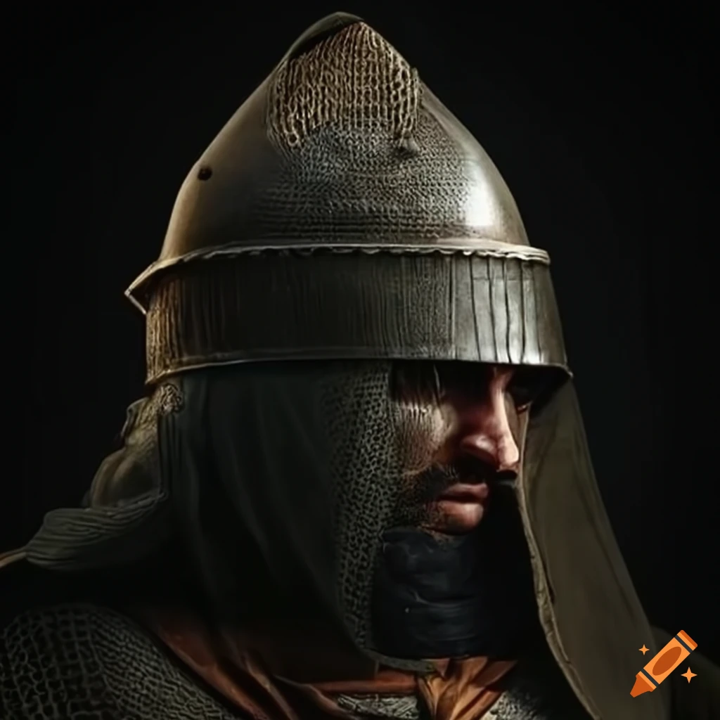 Medieval islamic warrior in armor contemplating on Craiyon