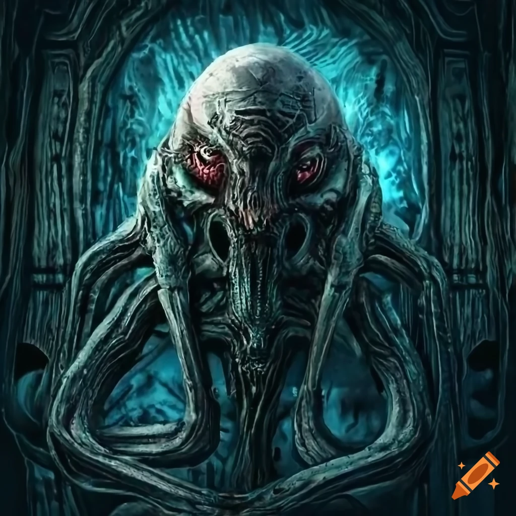 Artwork of a desiccated alien in a 2d metroid game