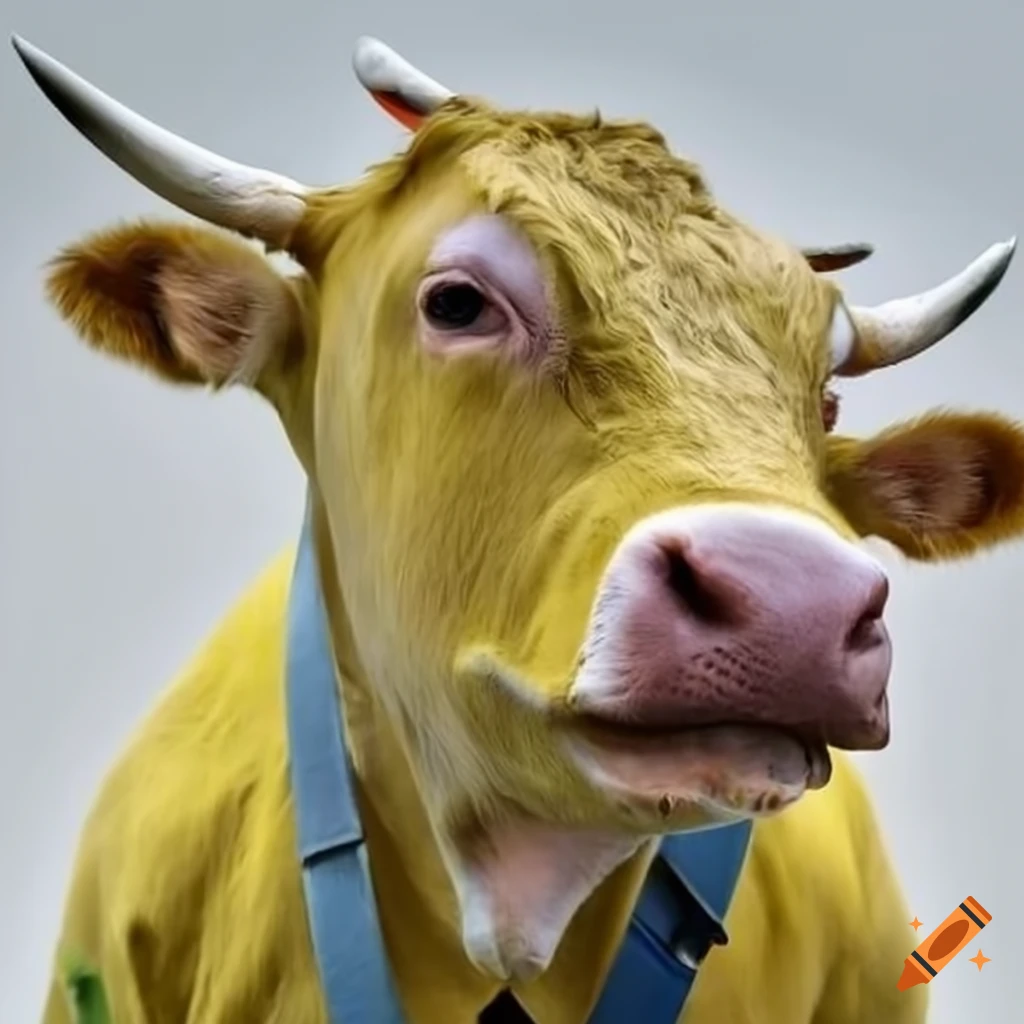 Yellow cow in military attire