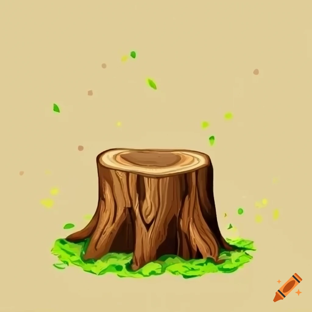 Cartoon illustration of a tree stump in the forest