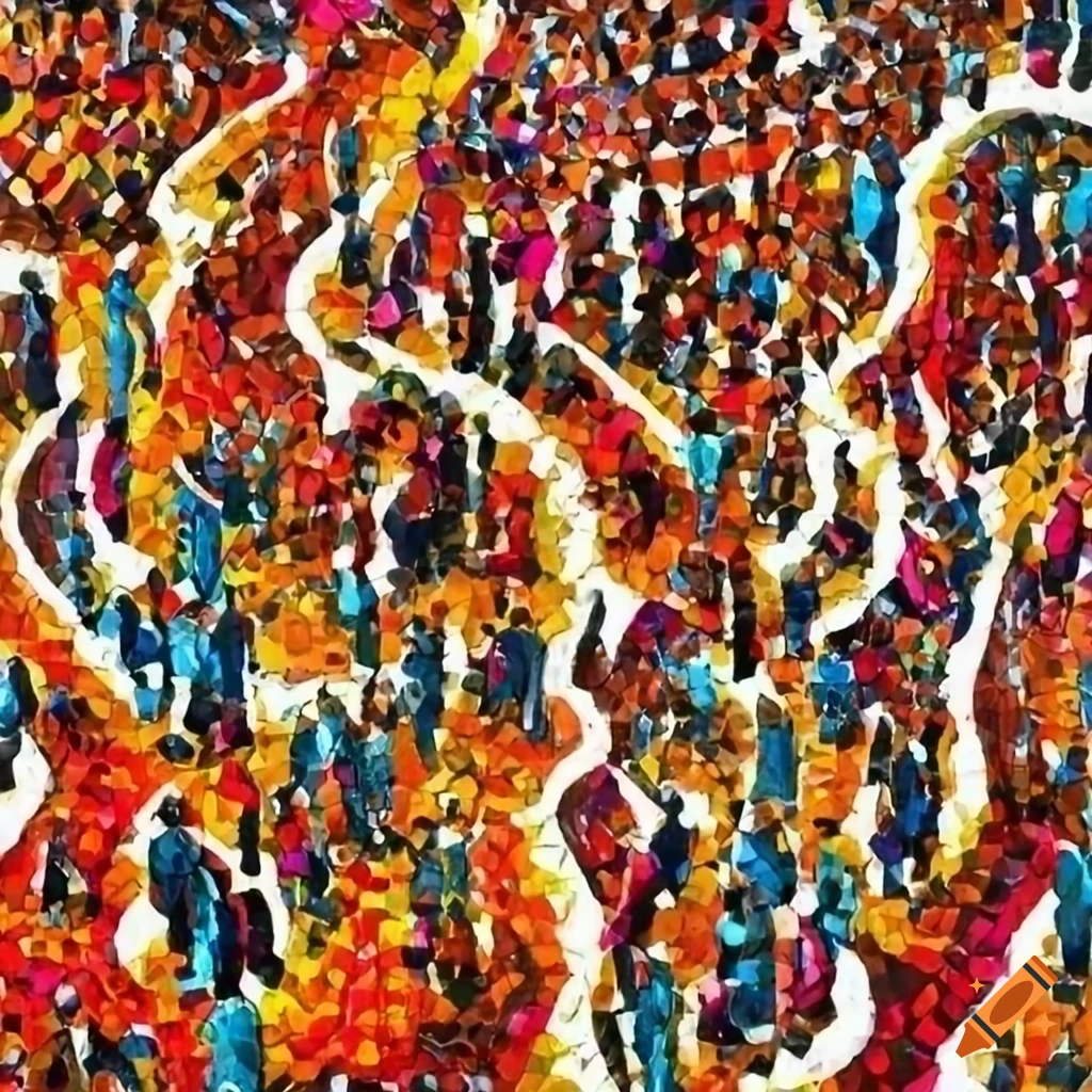 Mosaic painting of a crowd in a maze on Craiyon