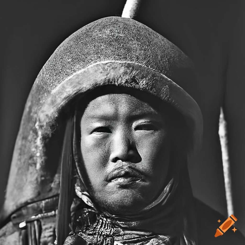 Portrait of a young mongol warrior in the style of garry winogrand