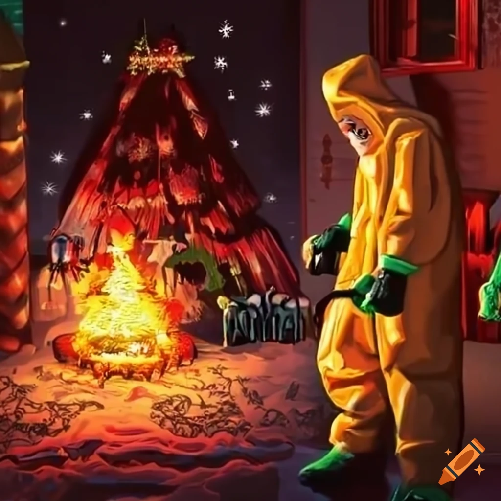 Humorous hazmat christmas scene