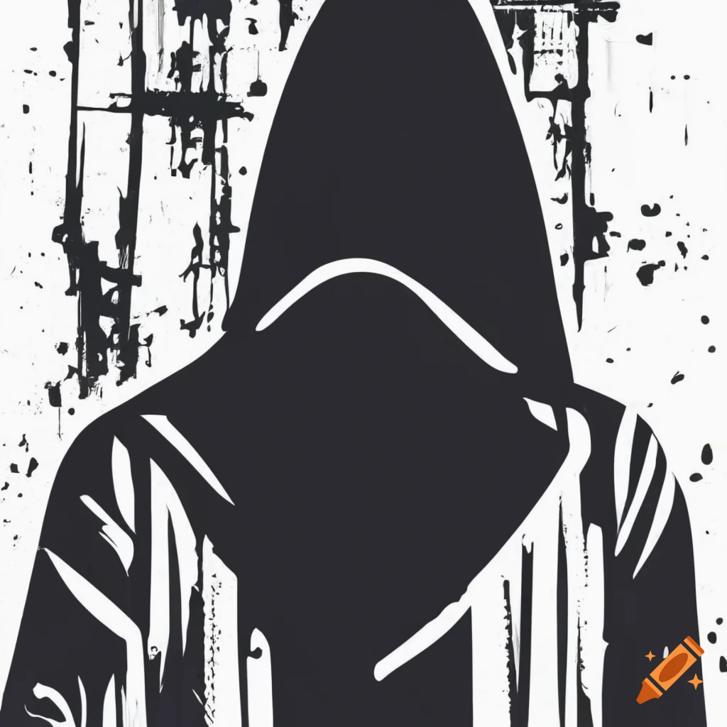 Banksy-style graffiti of a hooded man with a mask on Craiyon
