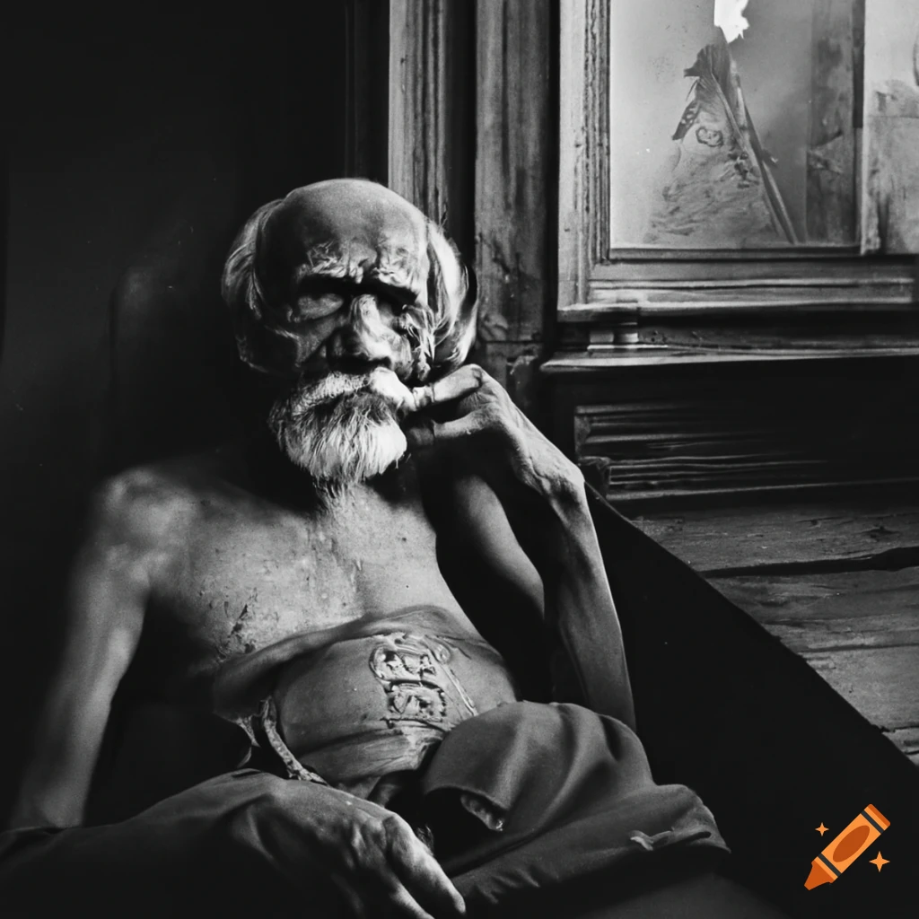 Black and white photo of a poor man in medieval paris