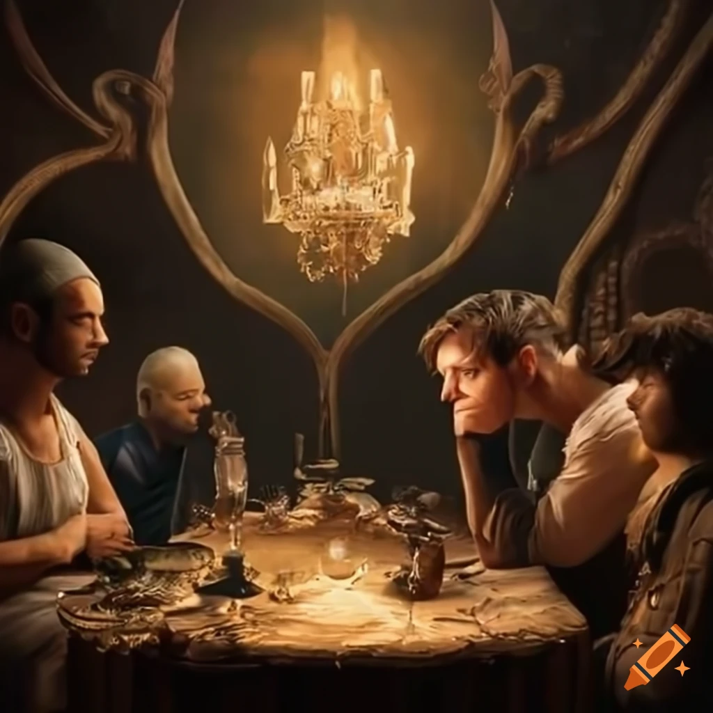 Men discussing around a fantasy table