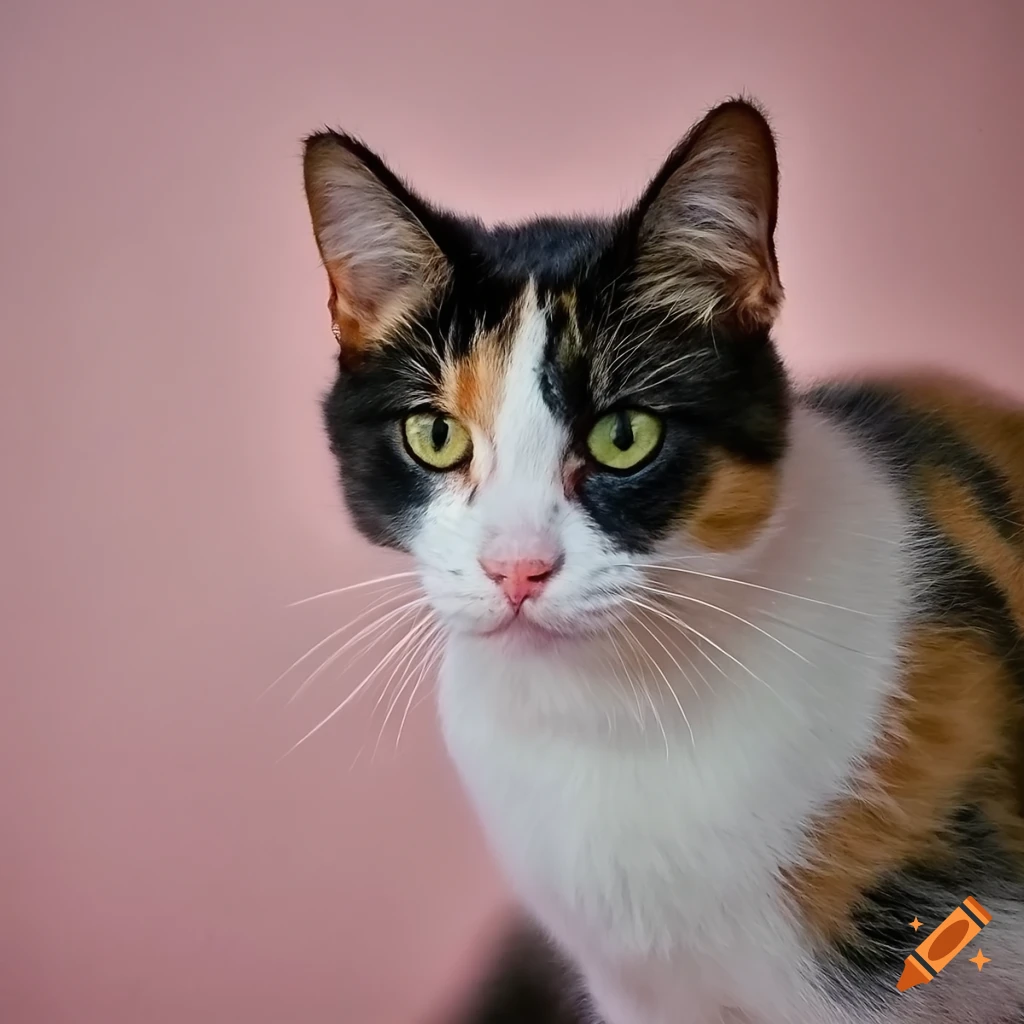 Playful calico cat in a pastel room with an artistic touch on Craiyon