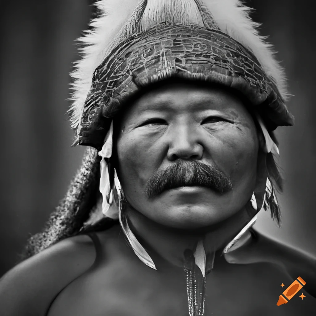 Black and white photo of a mongol warrior