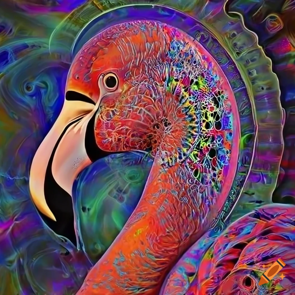 Vibrant abstract artwork of a flamingo on Craiyon