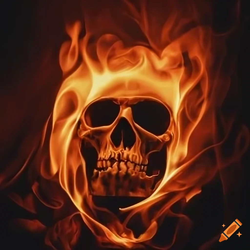 Flaming skull artwork on Craiyon