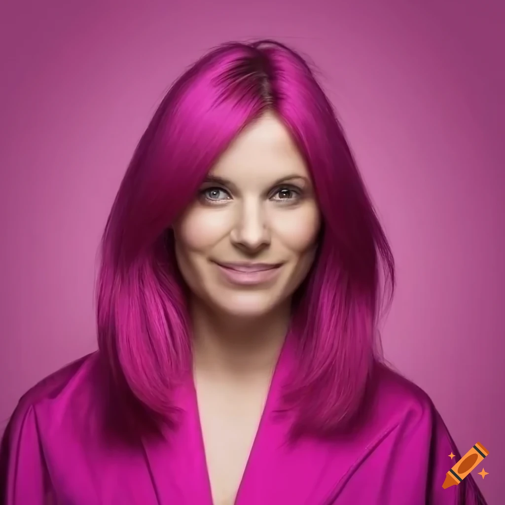 Woman with dark pink hair wearing a robe