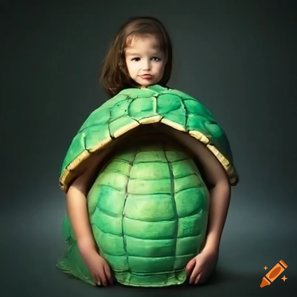 Young girl wearing a turtle costume