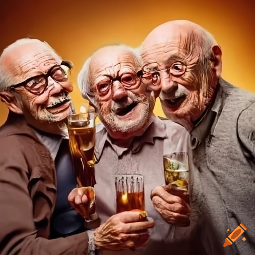Three old men having a fun party