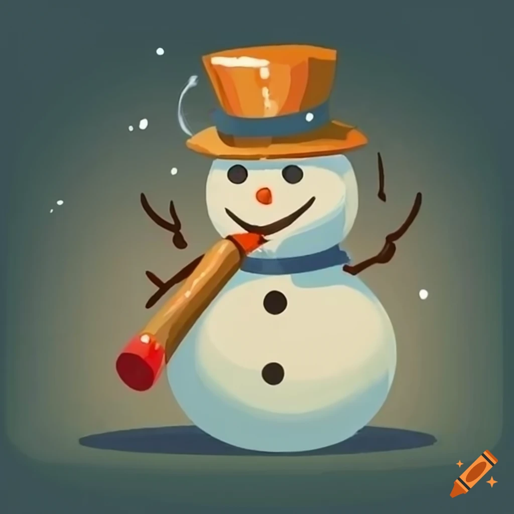 Funny snowman smoking a cigar