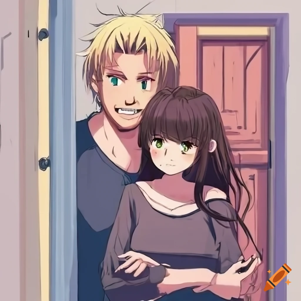 Anime parents waiting outside child's bedroom