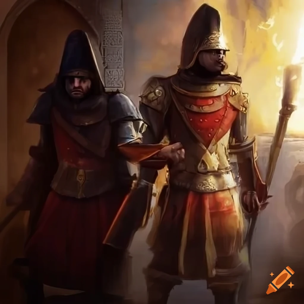 Fantasy guards protecting a door on Craiyon