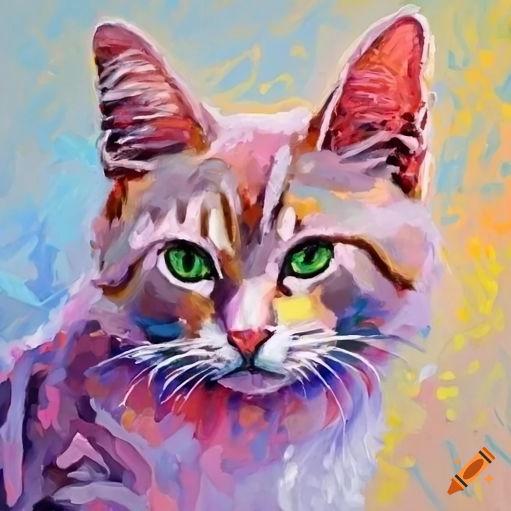 Impressionistic painting of a cat in pastel colors