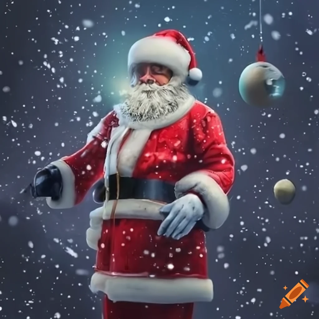 Image of santa claus as an astronaut on a winter planet