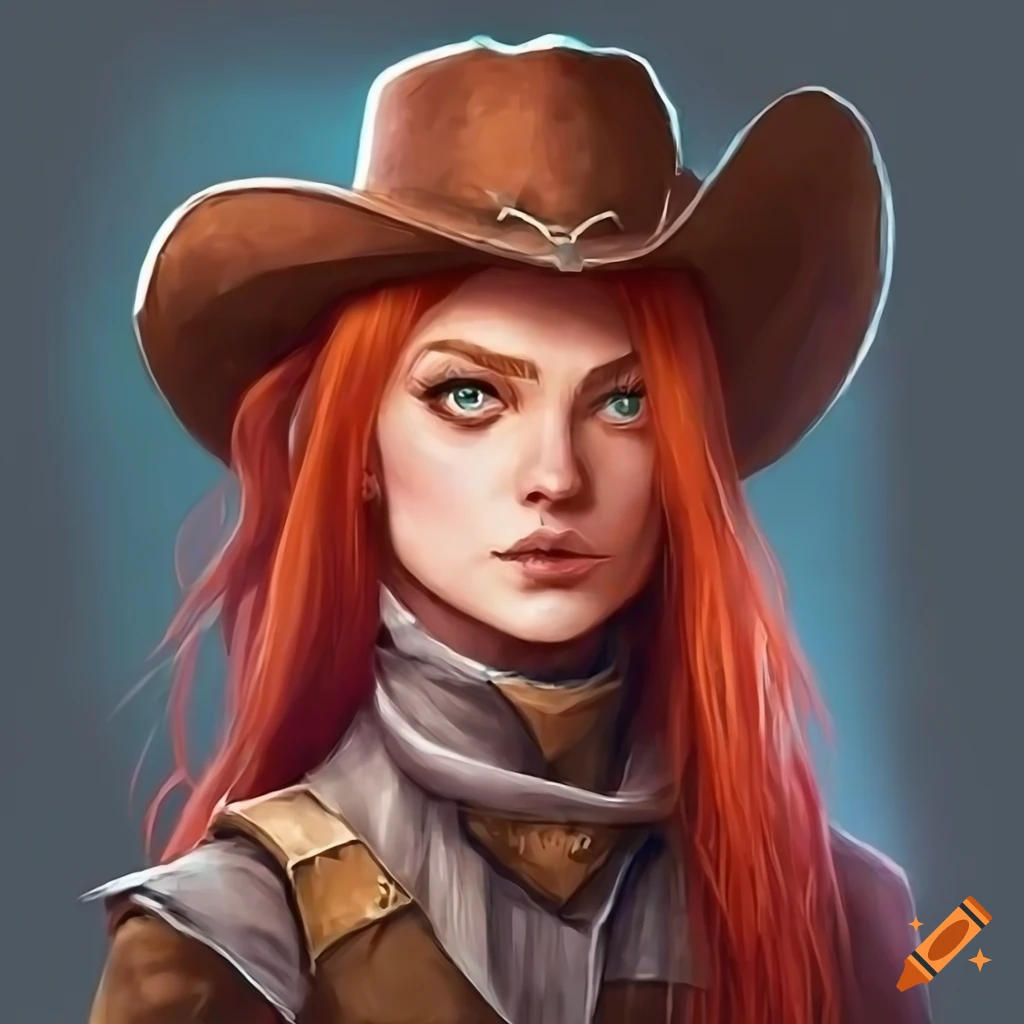 Portrait of a red-haired cowboy girl