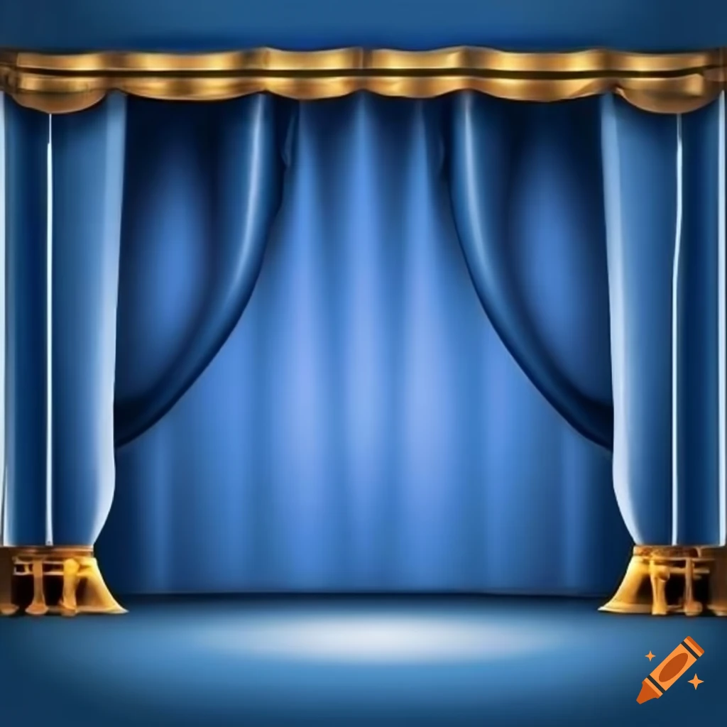 Realistic stage with blue curtain