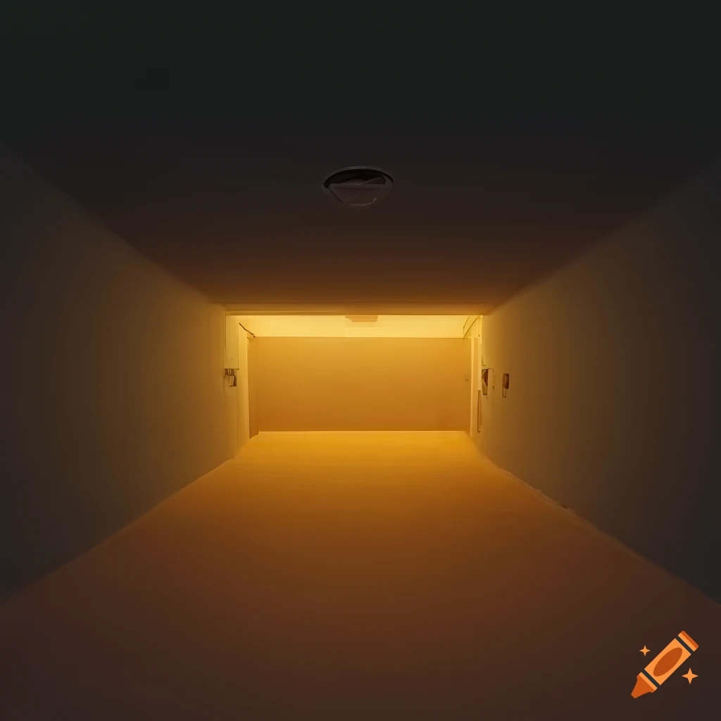 Eerie, creepy liminal space with realistic lighting and columns