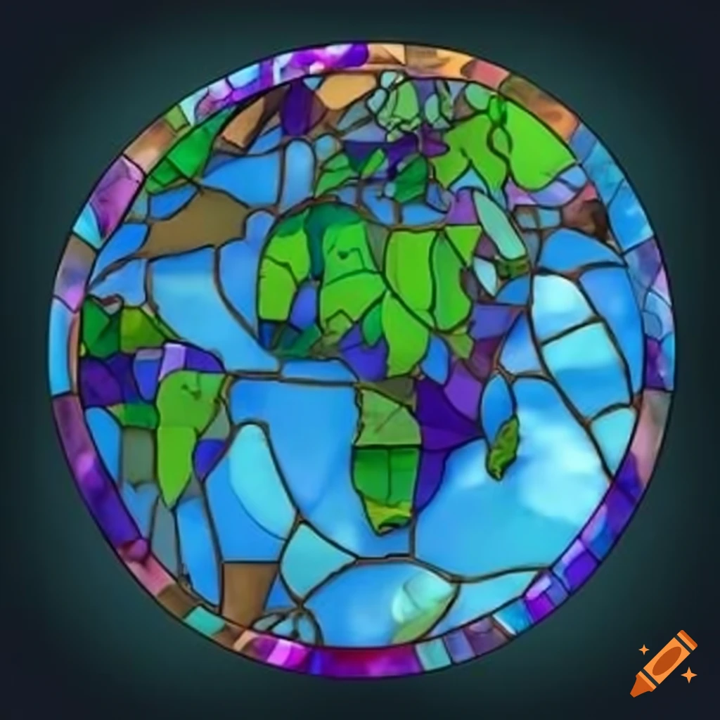 Colorful stained glass world map with country borders