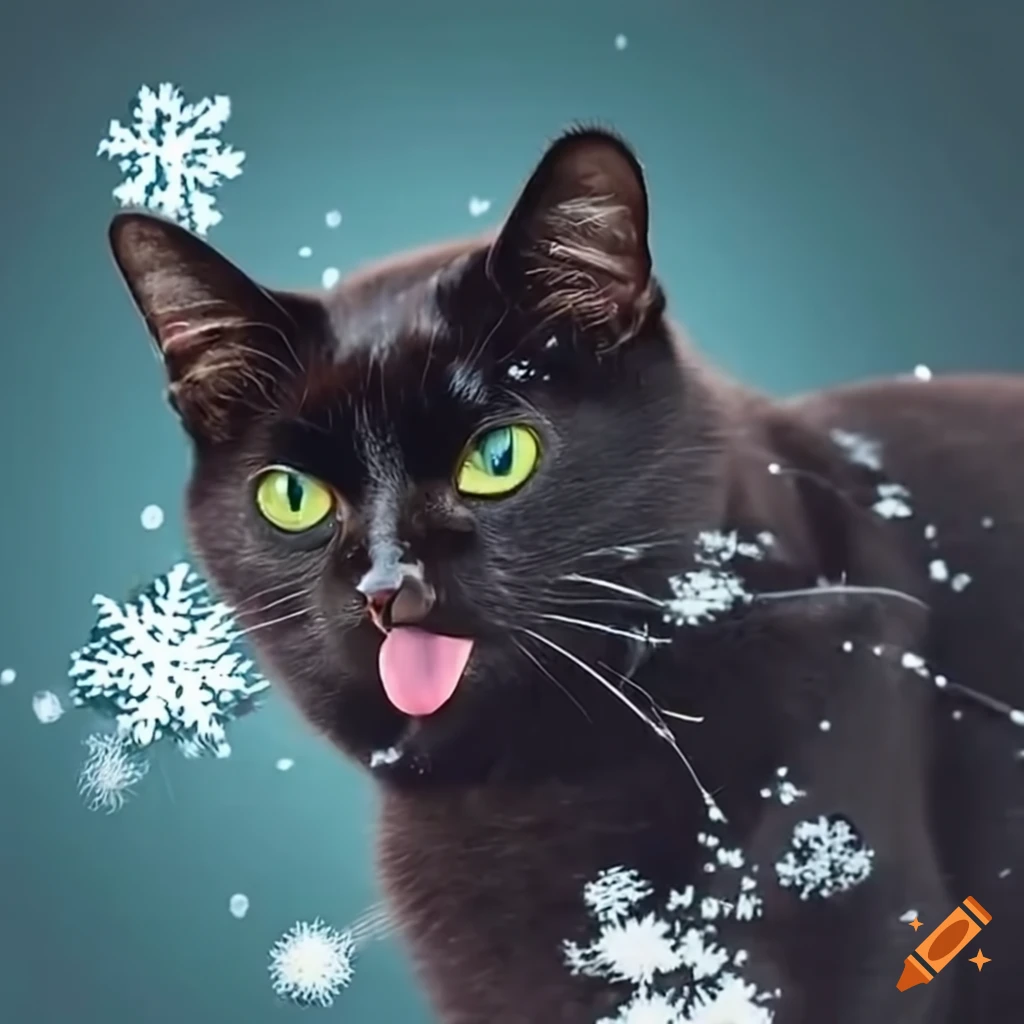 Cat in winter trying to catch a snowflake on Craiyon