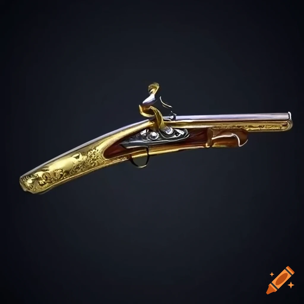 Exquisite golden flintlock pistol