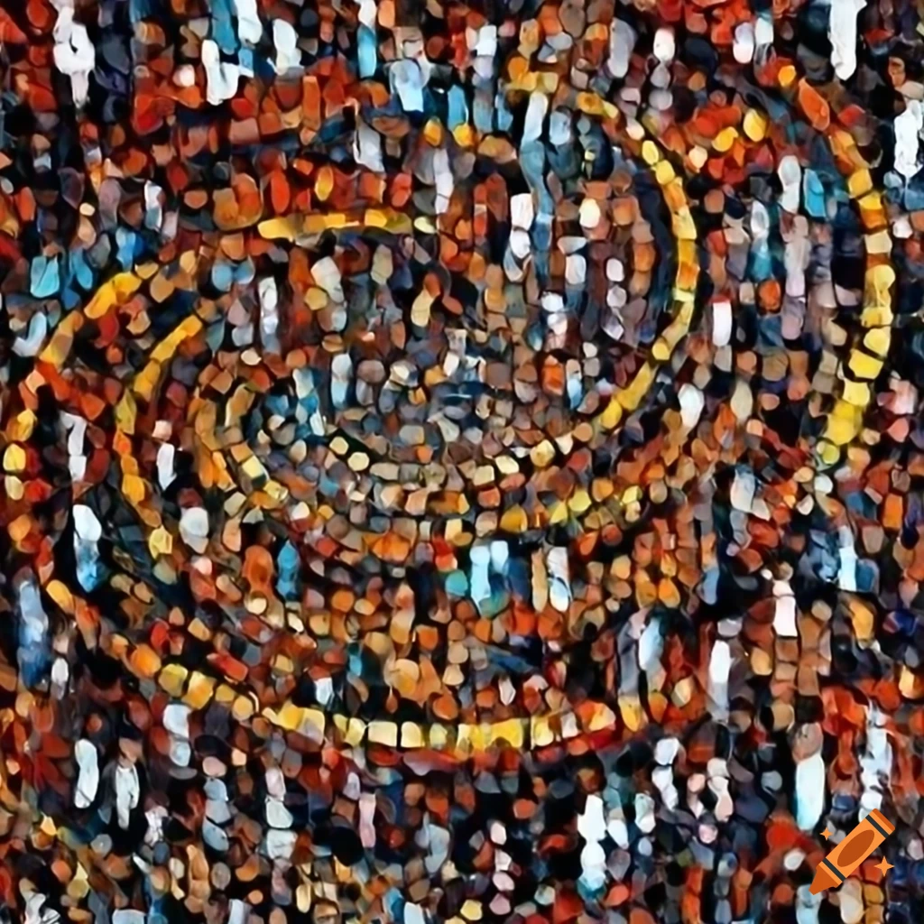 Mosaic painting of people in a maze