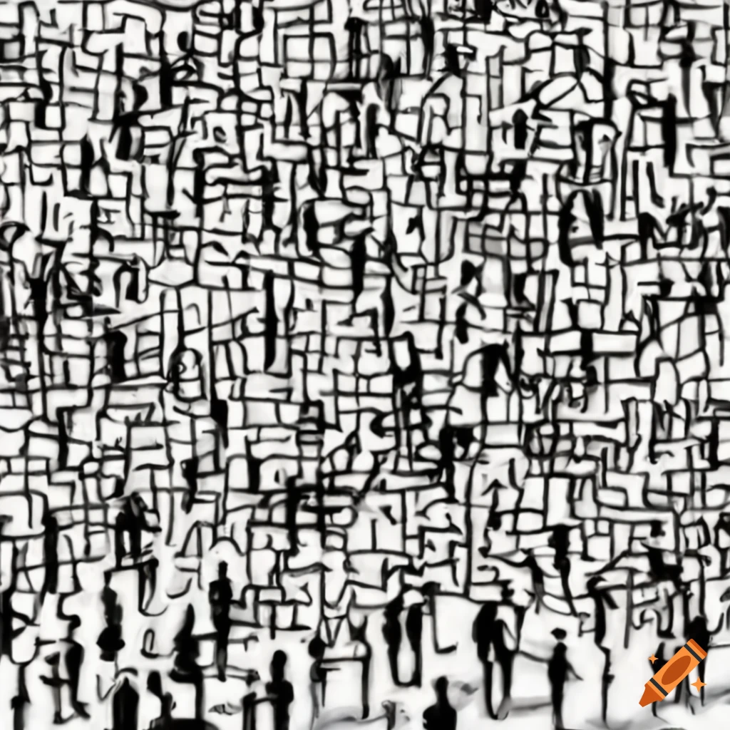 Abstract mosaic painting of a maze crowd