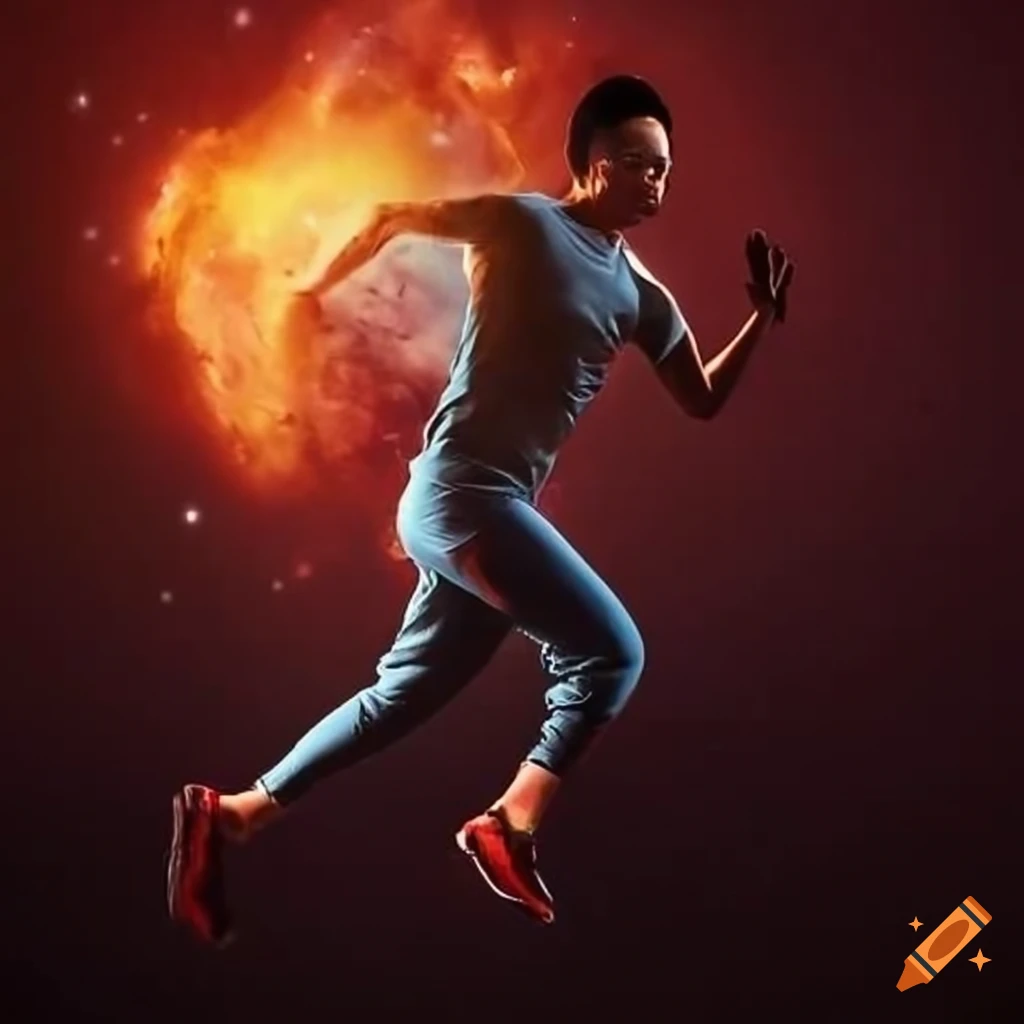 Malay male runner colliding with a nebula explosion